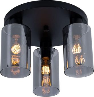 Globo Lighting Deckenlampe Wohnzimmer Deckenleuchte 3 flammig Deckenstrahler Spotlight, Metall schwarz Glasschirme, 3x E27 Fassung, DxH 34x22 cm