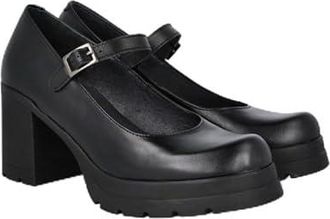 Lince Lince Merceditas Plateforme confortable | Semelle en caoutchouc | Semelle int&eacute;rieure en gel amovible | I41901 | Fabriqu&eacute; en Espagne, Cuir velours noir