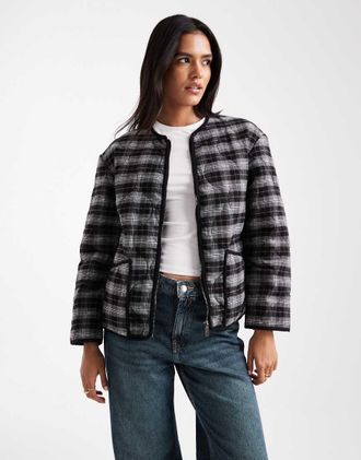 New Look Wattierte Steppjacke in braun kariert-Brown