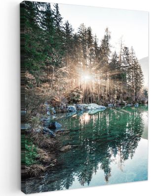 MuchoWow &copy; Bilder 60x80 cm Wohnzimmer Deko Modern Wandbild Kunstdruck auf Leinwand Bild Schlafzimmer &uuml;ber Bett Room Decor Geschenke Natur - B&auml;ume - Berge - See