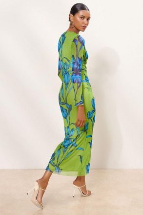 Lipsy Maxikleid Lipsy Maxikleid mit langen &Auml;rmeln, Knoten & Mesh (1-tlg)