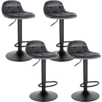 Woltu Woltu - Lot de 4 Tabouret de Bar en Velours, Hauteur R&eacute;glable 62- 83cm, Pivotant &agrave; 360&deg;, Gris Fonc&eacute;