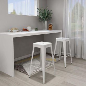 vidaXL Vidaxl - Lot de 2 tabourets de bar empilables en m&eacute;tal blanc - Hauteur 77 cm - Repose-pied inclus - Id&eacute;al pour espaces r&eacute;duits