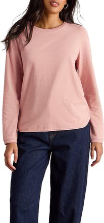 White Stuff Clara Glitzerndes Langarmshirt - Rundhalsausschnitt, Normale Passform, aus Einem Baumwoll-Polyester-Mischgewebe - Altrosa - Größe 42