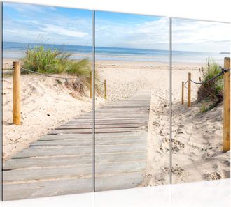 Runa Art Wandbilder Strand Meer Bild XXL Schlafzimmer Wohnzimmer Beige Blau Panorama 120 x 80 cm 3 Teilig 607331b