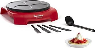 Moulinex Crêpière électrique, 4 empreintes, Revêtement antiadhésif, Socle thermoplastique, Rangement accessoires sous lappareil, Pancakes, Fabriqué en France, 