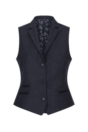 TruClothing Damen Weste aus Tweed mit Fischgrätenmuster und Karomuster, schwarze Weste aus Wollmischung