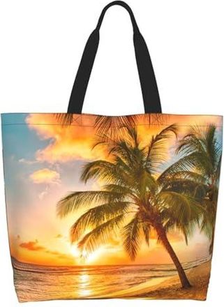 Generic Sunset Palm Tropical Beach Sac Cabas Pliable Sacs De Courses Imperm&eacute;able Sac A Main Femmes Pour Gym Universit&eacute; Plage