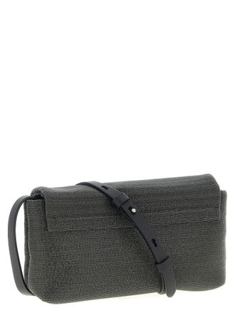 Brunello Cucinelli Womens Monile-Embroidered Leather Clutch Black