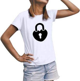 Generic T-shirt d&eacute;contract&eacute; &agrave; col rond pour la Saint-Valentin 2026 | Haut &agrave; manches courtes pour plus de confort et de style, blanc, XL