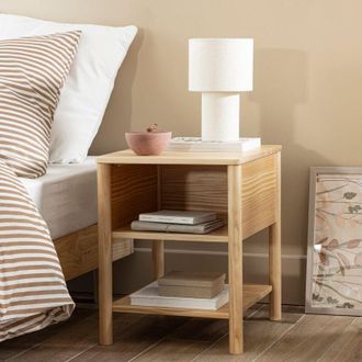 TERRE DE NUIT Table de chevet clair bois massif avec niche scandinave