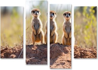 Islandburner Bild auf Leinwand Drei Erdmännchen auf Beobachtungsposten im Sonnenschein Bilder Wandbilder Poster