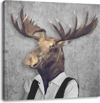 Pixxprint Elchkopf mit Menschenkörper B&W Detail, Größe: 40x40 cm, Leinwandbild Quadratisch, Wandbild, Kunstdruck, fertig bespannt
