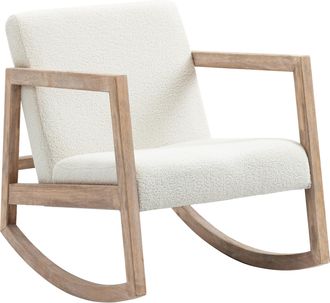 HOMCOM Schaukelstuhl mit Holzrahmen gepolstert Relax Stuhl Sessel Stuhl Wohnzimmersessel Lounge mit gepolsterter Sitzfl&auml;che Kautschukholz Cremewei&szlig; 60 x 81 x