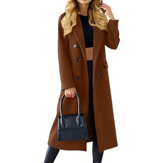 Generic Manteaux dhiver &agrave; double boutonnage &agrave; manches longues pour femme, trench &agrave; revers crant&eacute;, marron fonc&eacute;, 3XL