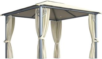 vidaXL Vidaxl - Tonnelle 3x3 m cr&egrave;me avec rideaux et lumi&egrave;res LED - Aluminium et acier r&eacute;sistant - Toit en tissu Oxford anti-UV - 4 parois lat&eacute;rales incluses