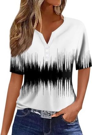 Generic Vêtements De Sport pour Femme,Tunique Femme Chic Et Elegant T Shirt Femme Grande Taille T-Shirt Décontracté À Col en V Imprimé Vintage Et À Manches Co