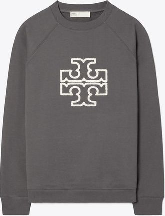 Tory Burch Rundhalstop aus Merinofrottee mit Raglan&auml;rmeln und Logo