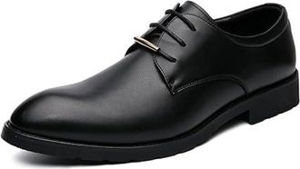 Generic Chaussures habillées for Hommes à Lacets, Bout Pointu Bruni, Chaussures Derby en Cuir végétalien, Semelle en Caoutchouc antidérapante, Talon Bas et Bl