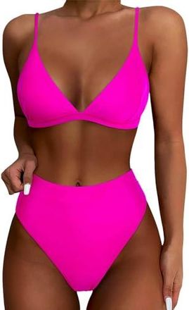 Generic Bikini Sexy Femme Maillot de Bain Bikini Taille Haute Push-Up, Maillot de Bain Deux Pi&egrave;ces avec Ruches et Imprim&eacute; Vintage