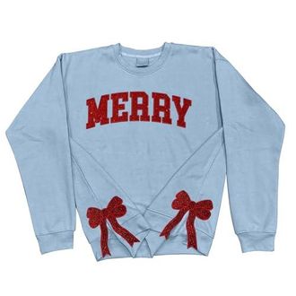 Generic Sweat-shirt à paillettes Y2K pour femme avec noeud brodé - Imprimé de Noël amusant - Col rond - Fentes latérales, Z06-Bleu ciel, XXL