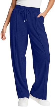 Generic Pantalon de Surv&ecirc;tement &agrave; Jambe Large Femme Taille Haute Baggy Cordon Serrage Droite Jogging Sport Pantalons Droit D&eacute;contract&eacute; Training Yoga avec Poch