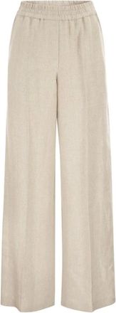 Brunello Cucinelli Femme, Pantalons, Beige, Taille: 40 FR Pantalon &agrave; Enfiler Chevron en Lin et Coton