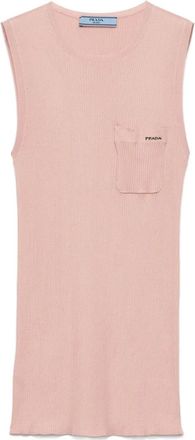 Prada haut côtelé à poche plaquée - Rose