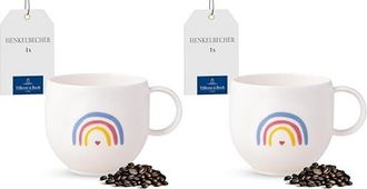 Villeroy & Boch With Love Kaffeebecher Be Happy Wei&szlig;, Sp&uuml;lmaschinenfest, Mikrowellensicher, Kaffeetasse Regenbogen, Hei&szlig;getr&auml;nkebecher, Tasse, Geschenk, Premium Porze