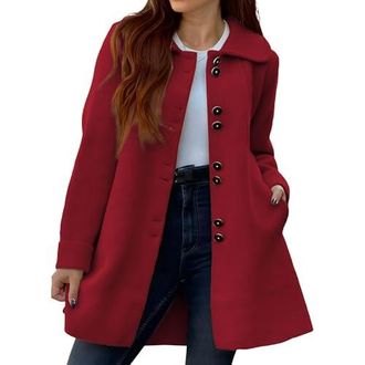 Generic Manteau dhiver d&eacute;contract&eacute; pour femme - Manteau dhiver &agrave; revers simple &agrave; double boutonnage - Manteau &eacute;l&eacute;gant et tendance, Rouge, XXL