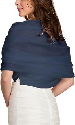 Generic NYSBH Bol&eacute;ro en organza doux &agrave; volants pour femme Ch&acirc;le Ch&acirc;le Mariage Cape de bal de fin dann&eacute;e &eacute;l&eacute;gante, bleu marine, L