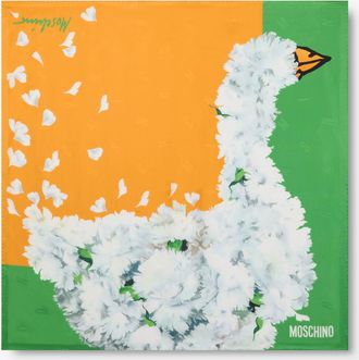 Moschino Foulard en soie Goose - Jaune
