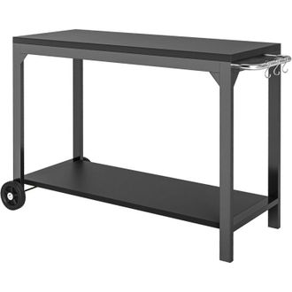 HOMCOM Homcom - Desserte de jardin - desserte pour plancha - chariot de service &agrave; roulettes multi-rangements acier noir