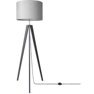 Paco Home Paco Home - Lampe &agrave; poser Tr&eacute;pied Lampe De Chevet Lampadaire E27 Abat-Jour Tissu Uni Lampadaire - Noir, Gris (&Oslash;44,5 cm)