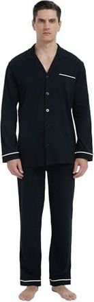 Global Ensemble de Vêtements de Nuit Longs en Coton pour Hommes, Chemise à Manches Longues avec Poche, Pantalon de Pyjama, Ensemble Deux Pièces, Vêtements de