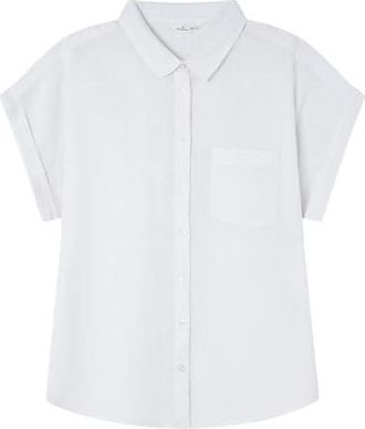 Springfield 7.t.Camisa Lino M/C Básica Chemise, Blanc Standard, 38 Femme