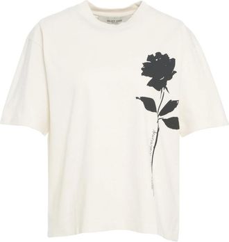 Golden Goose Femme, Tops, Blanc, Taille: 42 FR Rose Print Crew Neck T-Shirt