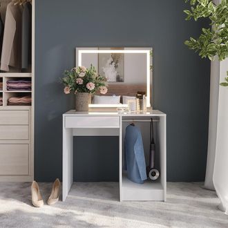 Vicco Schminktisch Sherry, Weiß/Weiß Hochglanz, 89.8 cm mit LED-Spiegel