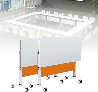 Generic Klappbarer Konferenztisch mit Rollen, 2er-Set rechteckige Seminartische mit Klappplatte, mobiler Besprechungstisch f&uuml;r Homeoffice und Schulungsr&auml;ume