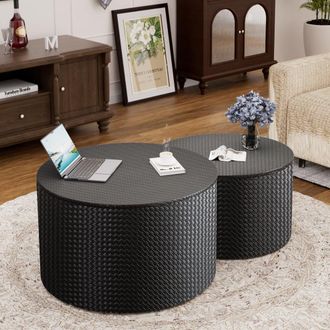 Generic Runde Beistelltische im 2er-Set, Moderne runde Beistelltische f&uuml;rs Wohnzimmer, platzsparende Beistelltisches aus Holz in Trommelform, Keine Montage er