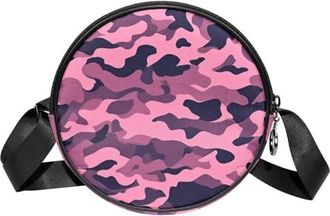 Generic Sac &agrave; bandouli&egrave;re Circle pour femme, petit sac &agrave; bandouli&egrave;re rose camouflage avec fermeture &eacute;clair, bretelles r&eacute;glables, sac &agrave; main rond d&eacute;contract&eacute; p