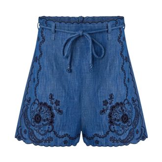 Zimmermann Femme, Shorts, Bleu, Taille: 40 FR Aster Embroidered Denim Short