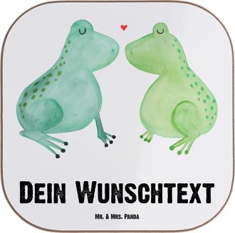 Mr. & Mrs. Panda Personalisierter Untersetzer Frosch Liebe - Personalisierte Geschenke, Jahrestag, Paar, Bierdeckel, Hochzeitstag, Bedrucken, Personalisieren, Fr&ouml;sche,