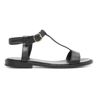 Doucal's Schwarze Leder Freizeit offene flache Sandalen - - Shoes - Damen - Schwarzk - 36 EU