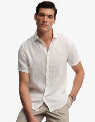 Superdry Riviera - Kurz&auml;rmliges Leinenhemd in optischem Wei&szlig;