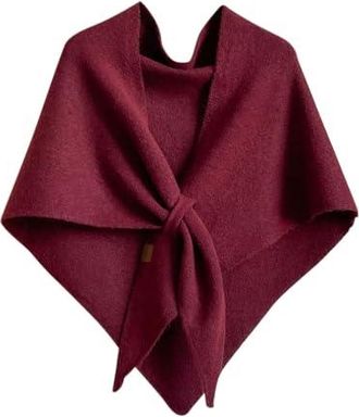 Minetom Poncho Femme Cape El&eacute;gante Wrap Ch&acirc;le Echarpe Automne Hiver Chaud Pull en Tricot A1 Rouge Taille Unique