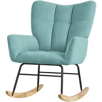 ML Design Schaukelsessel Salbei, Schaukelstuhl mit Frottee-Optik Bezug, Gepolsterter Schwingsessel mit Holzkufen, Relaxsessel mit Armlehnen f&uuml;r