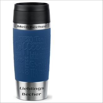Emsa Dein Name auf dem Trinkbecher N20203 Travel Mug Classic 0,36 Liter, neuer Komfort-Schraubverschluss, Edelstahl, 100% dicht, 360°-Trinköffnung, Dunkelb