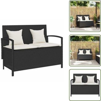 vidaXL The Living Store Gartenbank mit Stauraum und Kissen Schwarz Poly Rattan - Gartenbank mit Kissen