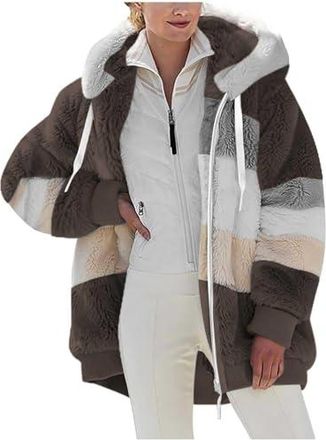 Generic Veste polaire confortable pour femme - Manteau en polaire pelucheuse - Cardigan chaud à capuche avec fermeture éclair - Vêtement dextérieur pelucheux 